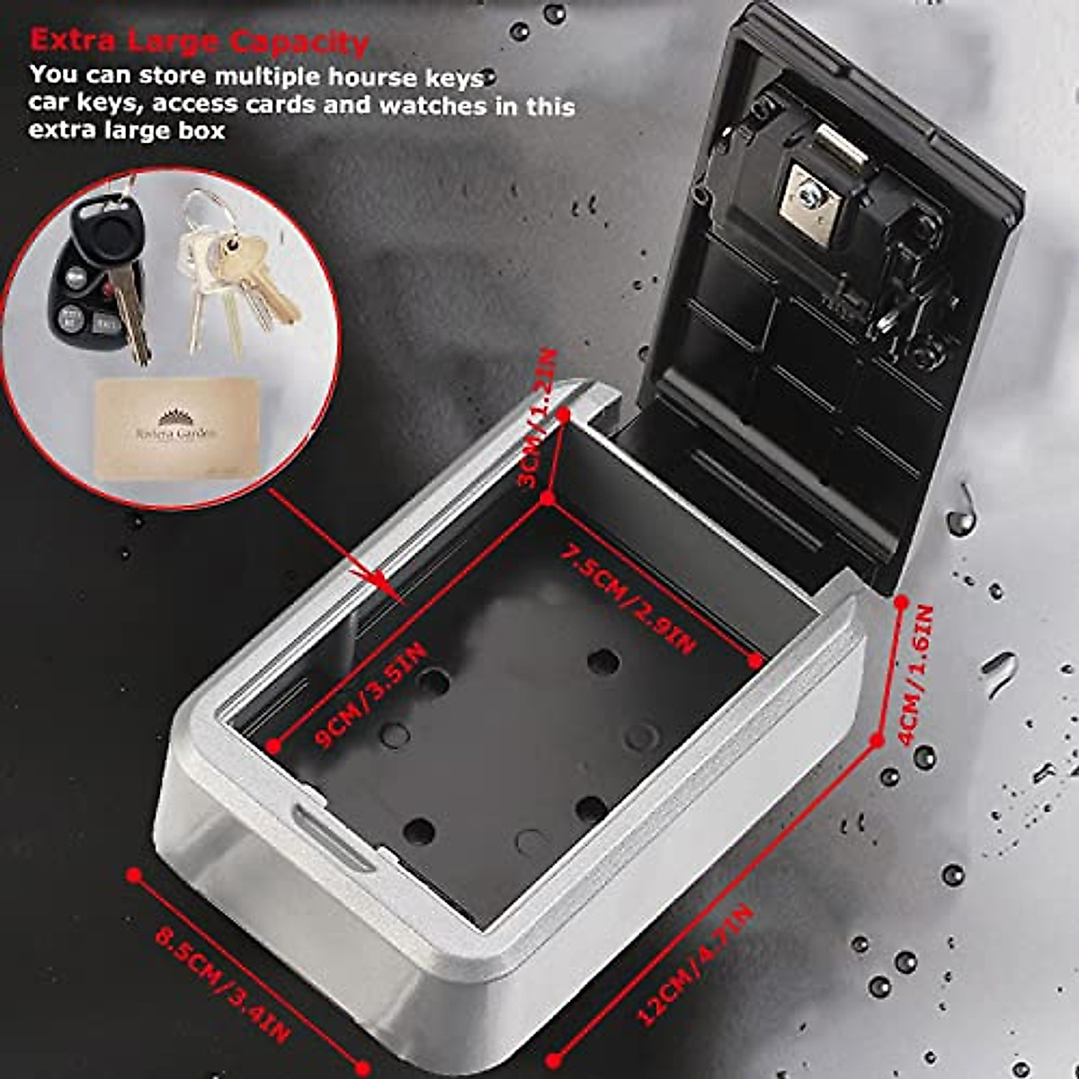 Key Lock Box with 4-Digit Combination, Lock Box Outside for House Key, Wall Mounted Weatherproof Resettable Code Key Lock Box for Outside, Ideal for Homes Hotels Schools
