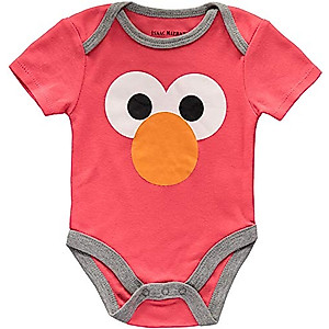 Happy Threads Sesame Street Baby Boys Short Sleeve Onesie Bodysuits 5 Pack Gift Set (Multicolored, 6-9 Months) (ASEB047PK)