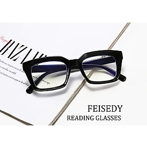 FEISEDY Retro Square Blue Light Blocking Reading Glasses Anti Glare Digital Eyestrain Reader B2479 Black 150