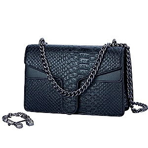 GLOD JORLEE Trendy Chain Crossbody Bags for Women - Luxury Snake-Print Leather Shoulder Satchel Bag Evening Clutch Purse Handbags (001-black)
