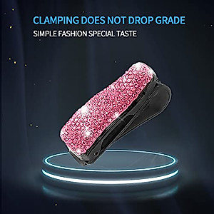 Jawmoy 2 PCS Glasses Holders for Car Sun Visor, Bling Crystal Rhinestones Storage Bag, Car Eyeglasses Hanger Mount, Car Accessories for Women (Pink)