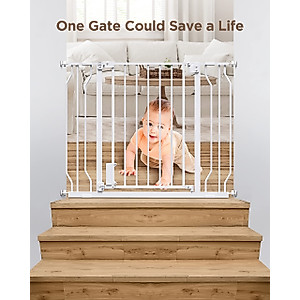 Ciays Baby Gate 29.5” to 41.3”, 30-in Height Extra Wide Dog Gate for Stairs, Doorways and House, Auto-Close Safety Metal Pet Gate for Dogs with Alarm, Pressure Mounted, White