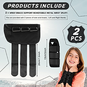 2 Pcs Wrist Brace for Kids Youth Carpal Tunnel Black Splints Wrist Brace Night Support with Adjustable Compression Straps for Children Sports Sleep (Age 8-12)