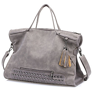 Large Rivet Purse Suede Leahter Hanbags for Women Grey Gothic Style Crossbody Bags Ladies Top Handle Satchel Studded Tote Bags