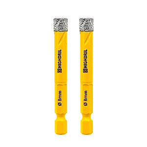 HIGHDRIL Dry Diamond Drill Bits,2pcs 8mm 5/16" with Hex-Shank Diamond-Hole-Saw for Granite Marble Porcelain Ceramic-Tile Drill Bits