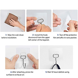 Large Adhesive Hooks 22Ib(Max),Waterproof and Rustproof Wall Hooks for Hanging Heavy Duty,Stainless Steel Towel and Coats Hooks to use Inside Kitchen Bathroom Home and Office 8 Pack (Transparent)