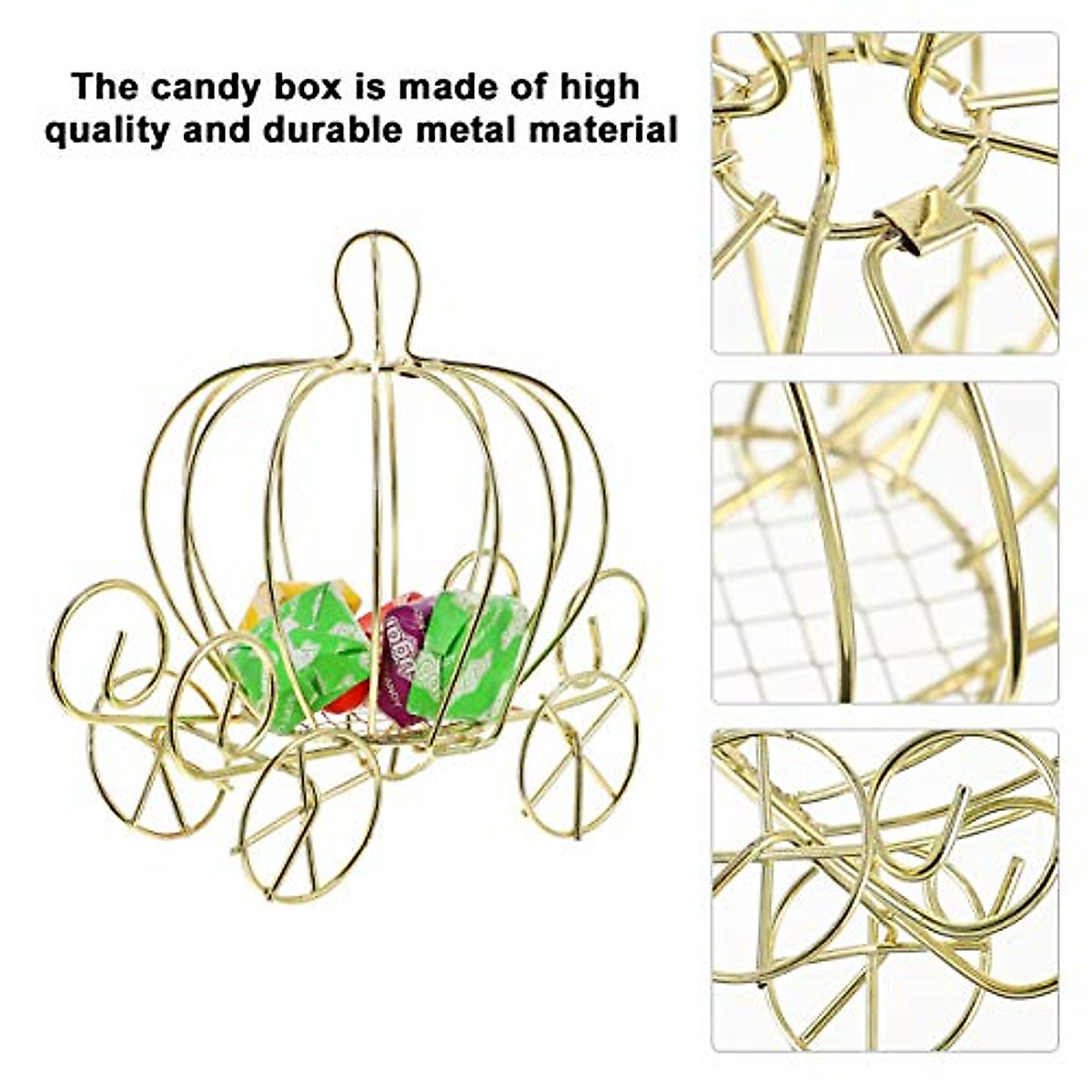 BESPORTBLE Pumpkin Carriage Candy Box Decorative Metal Cinderella Carriage Centerpiece Gold Wire Princess Carriage Figurine Flower Arrangement for Wedding Birthday Party Golden