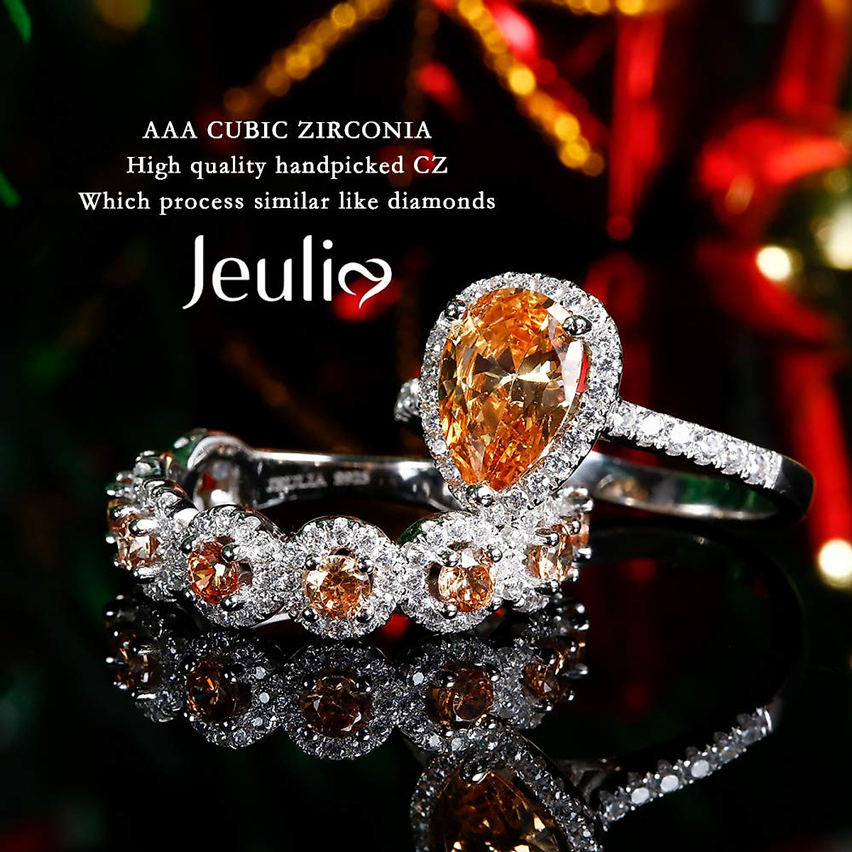 Jeulia Engagement Rings for Women Sterling Silver Promise Eternity Band Princess Cut Cubic Zirconia Wedding Engagement Anniversary Promise Ring Sets Bridal Sets (8.0(U.S))