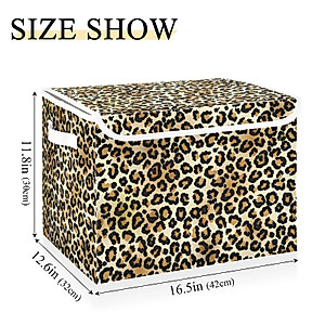 Kigai Fashion Colorful Leopard Animal Print Storage Bin, Storage Baskets with Lids Large Organizer Collapsible Storage Bins Cube for Bedroom, Shelves, Closet, Home, Office 16.5 X 12.6 X 11.8 Inch