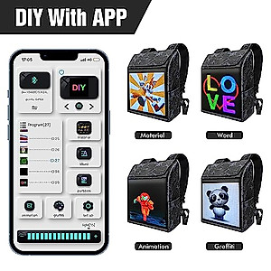 RODANNY LED Backpack, Waterproof Motorcycle Backpack, Designable Screen, Birthday Gift for Men, Laptop Backpack 15.6 Inch (Gray)