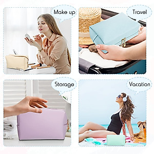 Jexine 6 Pcs Small Preppy Makeup Bag Leather Zipper Cosmetic Bag Water Resistant Versatile Makeup Pouch Travel Cosmetic Organizer Portable Toiletry Bag Daily Storage Beauty Bag for Women Gift