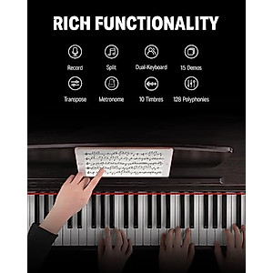 Donner DDP-300 Digital Piano with 88 Graded Hammer Action Weighted Keys, Record, Bluetooth, 10 Voices, 4 Reverb, Speakers, Professional Full Fize Key Keyboard Electric Dark Rose