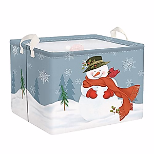 Clastyle Christmas Snowman Storage Bin Christmas Gift Wrap Ornament Storage Basket Blue Collapsible Christmas Snowflake Shelf Basket Rectangular Nursery Gift Basket for Toys,15.7 x11.8 x11.8 in