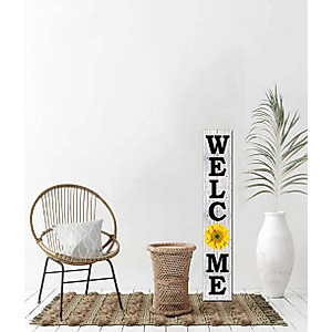 KPSheng Sunflower Hanging Signs Spring Welcome Porch Wood Sign 8x48 Inch Summer Spring Door Summer Hanging for Front Door Garden Home Yard Sunflower Party Decorations