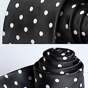 Polka Dot Ties for Men Black Tie and Pocket Square Set Classic Woven Formal Business Necktie Handkerchief for Wedding Party
