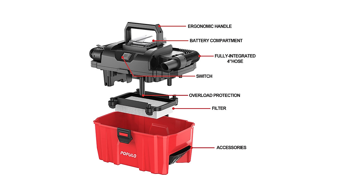 populo Wet Dry Vacuum Cleaner - Powerful Cordless Suction