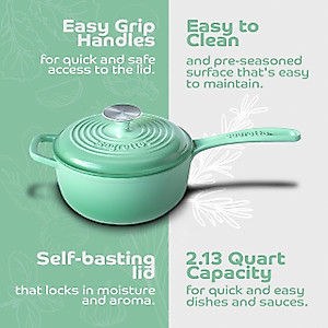 Small Sauce Pan with Lid, 2.13 QT Verde Chiaro (Light Green) Sauce Pot, Small Pot with Stay Cool Helper Handle and Tight-Fitting Lid-Segretto Cookware