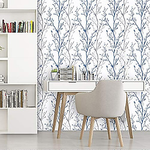 Mecpar Gray Blue Tree Branches Peel and Stick Wallpaper 17.71" x 118" Natural Wall Paper Modern Tree Branch Contact Paper Removable Wallpaper Self-Adhesive Vinyl for Furniture Crafts Walls