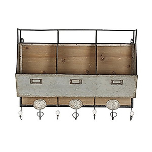 Kate and Laurel Arnica Rustic Wood and Metal Wall Storage Pockets with Hooks