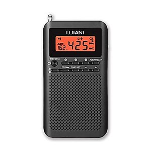 NOAA Weather AM FM Radio Portable Battery Operated by 2 AA Batteries with Stereo Earphone, LCD Display Digital Alarm Clock Sleep Timer,Best Reception,Built in Speaker Best Sound Quality(Black)