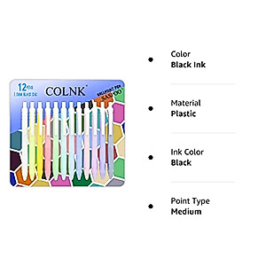 COLNK Retractable Ballpoint Pens,Medium Point 1.0mm,Black Ink,Comfortable Triangle Grip, Gift Pens Ballpoint for Note-taking,Soft Touch, Long Lasting Writing, 12 Count