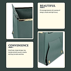 Cabilock Foldable Leather Storage Basket Desktop Sundries Box Cosmetics Storage Bin Vanity Tray Snack Case Vegetable Basket for Organizing Shelf Closet Cabinet Green