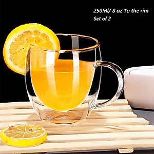 xiatnnxaa Insulated Glass Coffee Mug With Handle, 8 Ounce Clear Coffee Cup, 2 Pack Insulated Glass Espresso Mugs, Double Wall Coffee Mugs for Tea, Espresso, Cappuccino, Latte, Water Cold hot Beverages