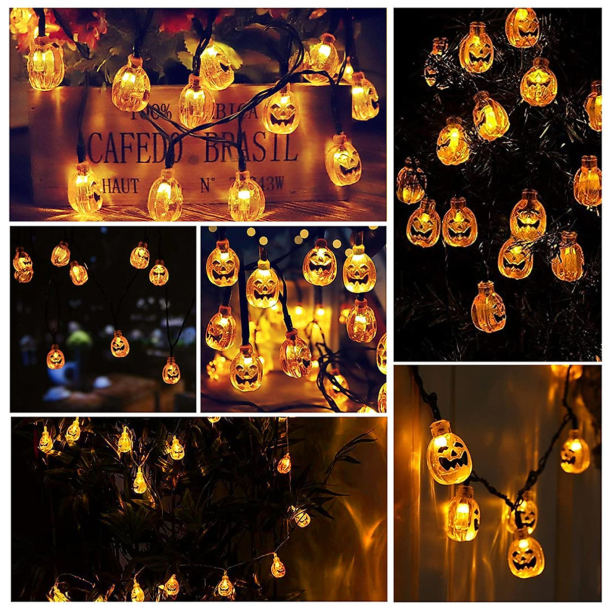 Outdoor Halloween Decorations Solar Powered 8 Modes,16Ft 20 LED Halloween Pumpkin String Lights,Waterproof Holiday Garden Tree Hanging Decorations for Party Home Thanksgiving Christmas Decor(5M)