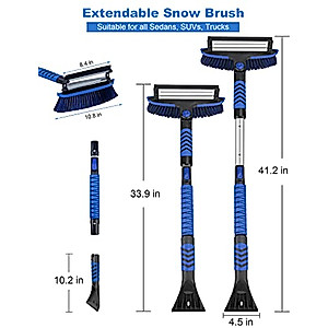 anngrowy 41" Ice Scraper Snow Brush for Car Snow Scraper and Brush Snow Broom Windshield Scraper Car Snow Removal Equipment Snow Cleaner for Car Squeegee Extendable Long Snow Brush Broom for SUV Truck