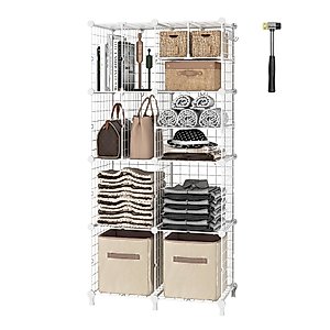 AWTATOS Closet Organizer, Wire 8 Cube Storage Organizer, DIY Portable Closet Clothes Organizers Storage Shelves with Partition, Cubby Shelving for Home, Office, Bedroom, Garment Racks, White