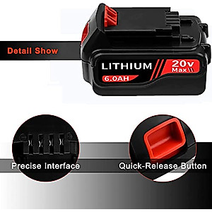 2 Pack 6.0Ah Battery Replacement for 20V Battery Max Lithium Ion Battery
