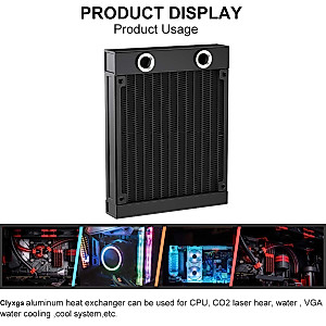 CLYXGS Water Cooling Radiator, 12 Pipe G1/4 Thread Heat Row Radiator 12 Pipe Aluminum Heat Exchanger Radiator for PC CPU Computer Water Cool System 120mm Black