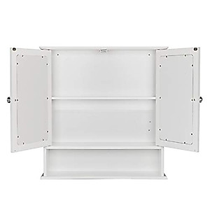 Kcelarec Medicine Cabinets for Bathroom with Mirror 2 Doors 3 Open Shelf,Bathroom Cabinet Wall Mounted Wooden Bathroom Storage Cabinet Over Toilet Bathroom Cabinet Laundry Room Kitchen