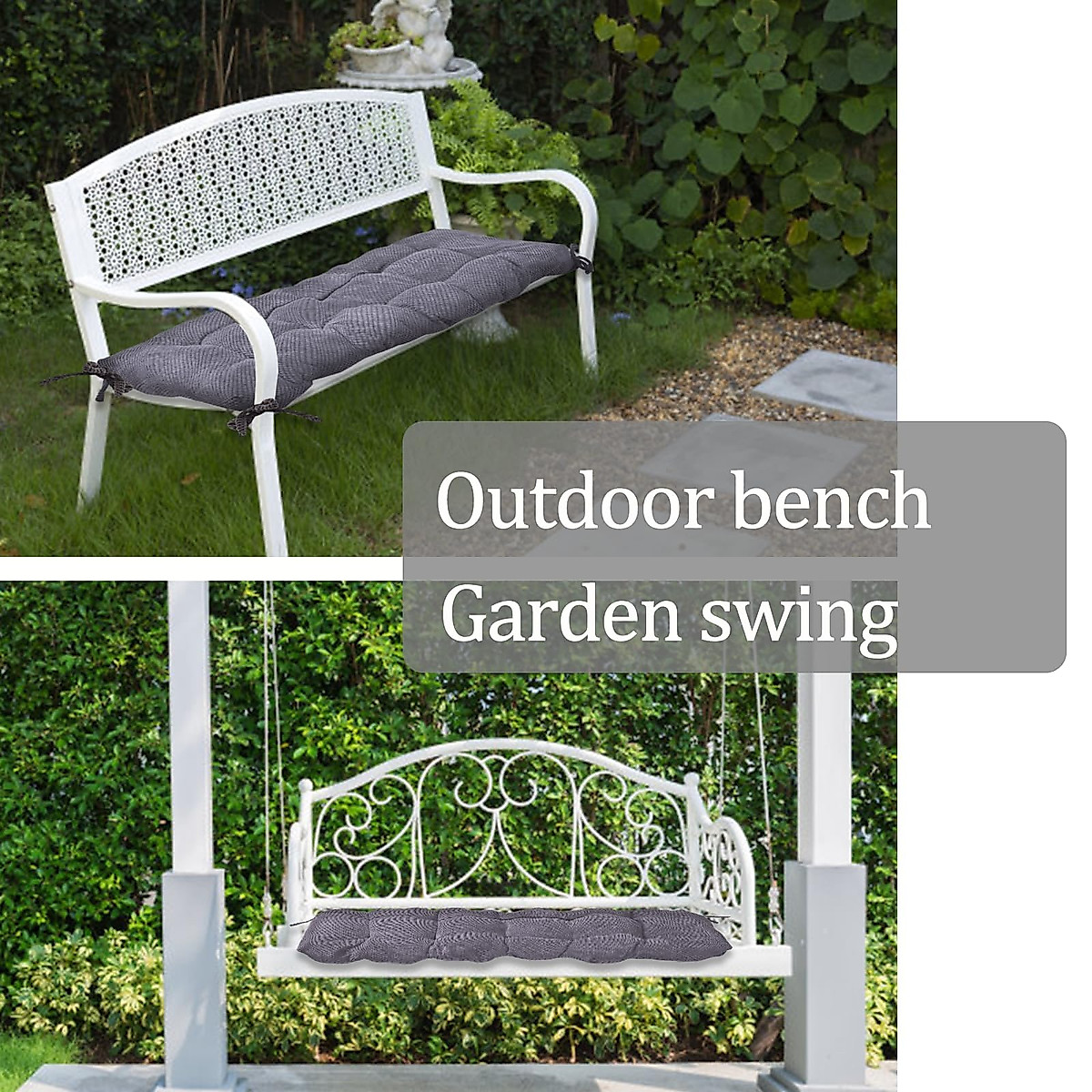 Big Hippo Bench Cushions Indoor/Outdoor Patio Bench Cushions Non-Slip Bench Seat Cushion for Lounger Garden Furniture Patio Lounger Bench Swing 51" x 19", Grey