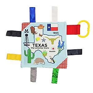 Baby Jack & Co 8x8” Learning Lovey Tag Toys for Babies - Baby Crinkle Toys - Crinkle Toys for Baby - Soft & Safe - Learn USA State Facts - Ideal Baby Toy BPA Free w/Stroller Clip (Texas)