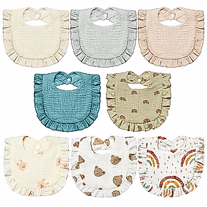 Lictin Muslin Baby Drool Bibs - 8 Pack Baby Bandana Drool Bibs Cotton Unisex, Snap Muslin Bibs for Boys Girls, Absorbent & Soft for Teething and Drooling