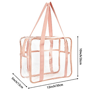 HAOGUAGUA Extra Large Clear Cosmetic Makeup Bag, Transparent PVC Tote Shoulder Bag Stadium Approved, Waterproof Clear Toiletry Carry Pouch Makeup Artist Bag Diaper Bag (Pink)