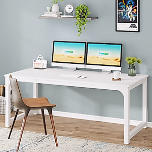 Tribesigns Modern Computer Desk, 63 x 31.5 inch Large Executive Office Desk Computer Table Study Writing Desk Workstation for Home Office, Spliced Desktop, White