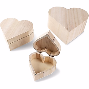 Bright Creations Set of 3 Unfinished Wood Jewelry Box for Painting, Wooden Heart Shaped Box Organizer with Magnetic Hinged Lid for DIY Projects, Gifts, Wood Crafts for Valentine’s Day