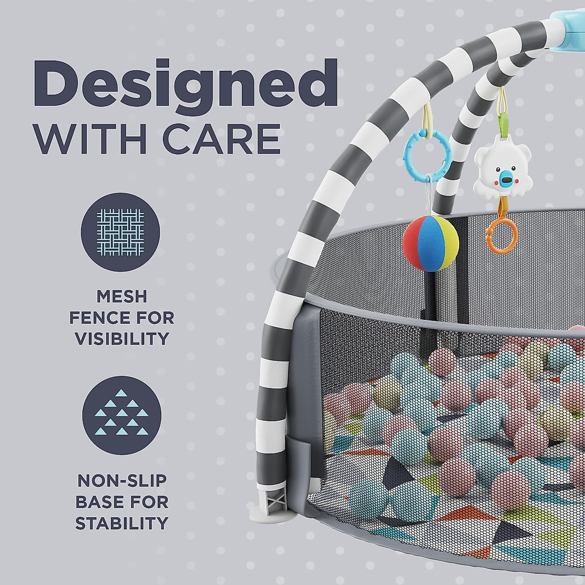 5 in 1 Baby Play Gym and Ball Pit - Baby Gym with 6 Toys, Balls, Tummy Pillow, Tummy Time Play Mat - Easy to Set Up Baby Activity Mat - Baby Gym Ball Pit - Infant Playmats for Boy & Girls