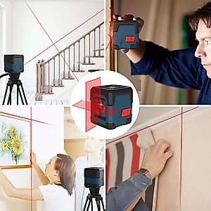 Laser Level, RockSeed 100 Feet Cross Line Laser with Self-Leveling, Vertical and Horizontal Line, Rotatable 360 Degree, Carrying Pouch, Battery Included (Red)