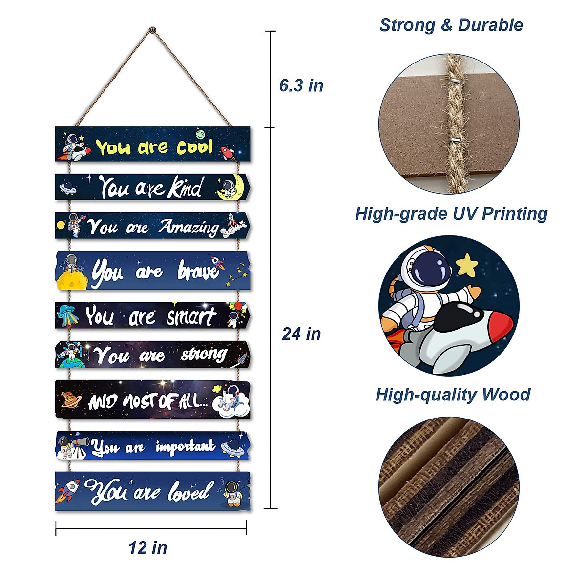 Outer Space Room Decor for Teen Boys Aesthetic, Cool Bedroom Wall Decor for Baby Boy, Navy Blue Kids Wall Art Signs, Fun Stuff Black Decorations for Nursery Bed Room Dorm Classroom Bathroom