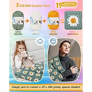 Coopay Crochet Kit Beginners for Blanket, Granny Squares Crochet Blanket Kit with Instructions & Enough Yarn, Complete Crochet Starter Kit Easy Learn to Crochet Blanket Kit for Beginners Adults