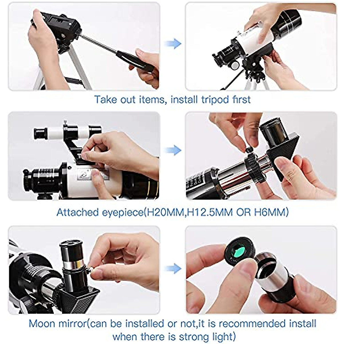 Telescope for Kids &Adults &Beginners,70mm Aperture 300mm AZ Mount with Adjustable Tripod and Fully Multi-Coated Optics, Portable Astronomy Refractor Telescope, Wireless Remote…