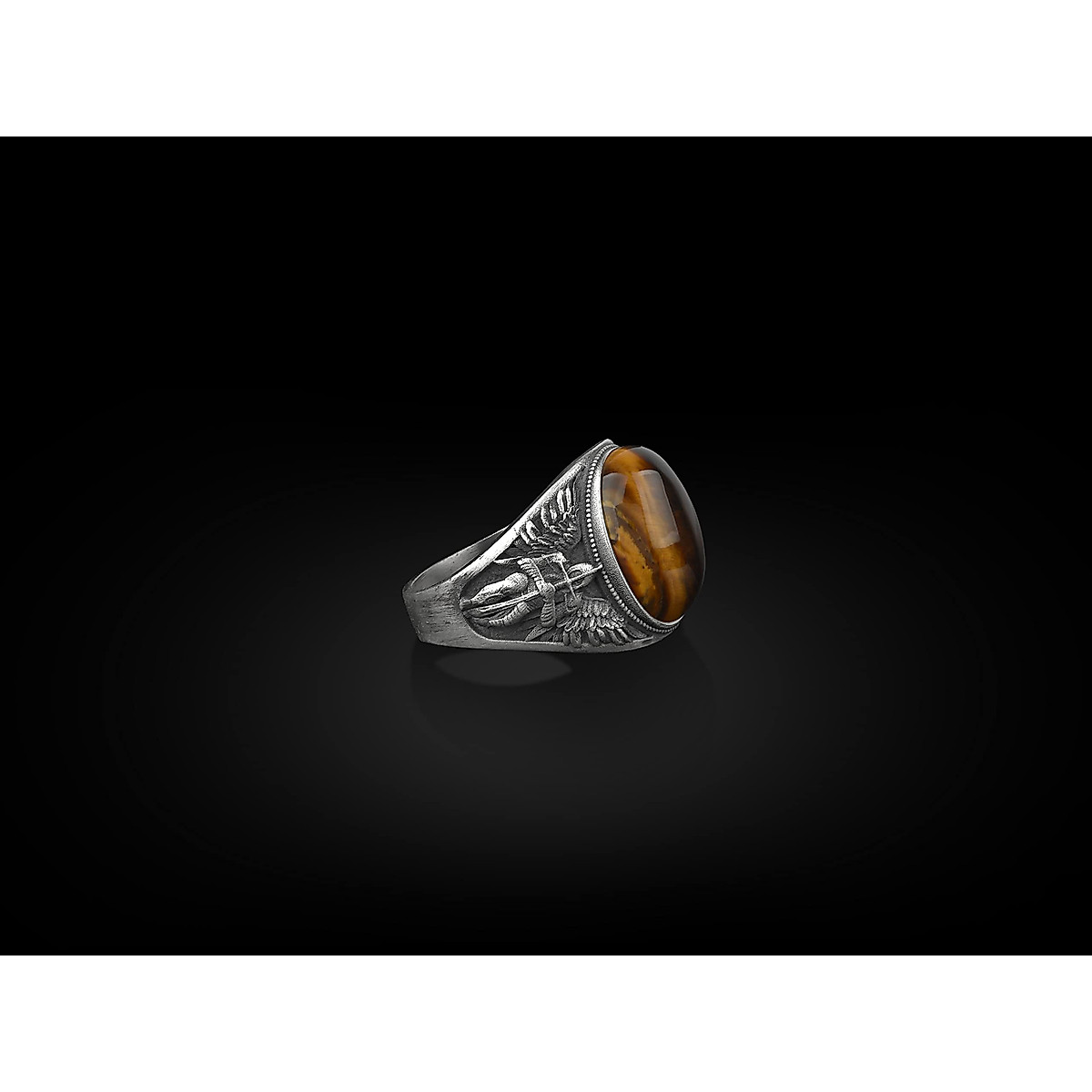 BySilverStone Jewelry Saint Michael The Archangel Oval Gemstone Signet, Carnelian Mens Ring, Sterling Silver Signet Ring, Catholic Gifts for Women