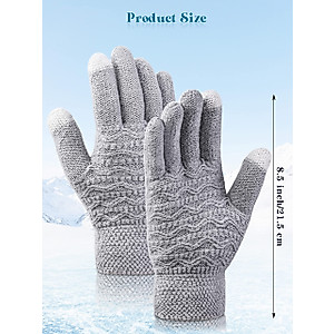 KUTTOR 3 Pairs Women's Winter Knit Plush Gloves Touch Screen Gloves Thermal Cable Knit Wool Fleece Lined Touchscreen Mittens