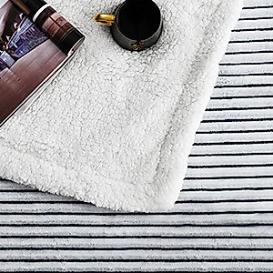 I' HERMU Sherpa Fleece Throw Blanket for Couch (Large 51‘’x 63‘’, Blue and White Strip) Soft Plush Blankets Fluffy Fuzzy Warm Cozy Throws for Sofa Bed