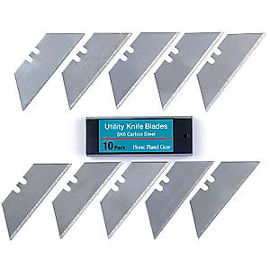 Utility Knife Blades Ten Pack - Box Cutter Blades Refills - 10 Heavy Duty SK5 High Carbon Steel Utility Razor Blade Replacement in Convenient Storage Box - Standard Size - Fits Most Cutters & Knives