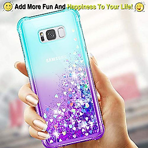 Gritup Galaxy S8 Plus Case, Galaxy S8 Plus Phone Case with HD Screen Protector for Girls Women, Cute Clear Gradient Glitter Liquid TPU Slim Phone Case for Samsung Galaxy S8 Plus Teal/Purple