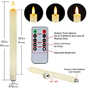 Homemory 2 Pcs Real Wax Made Flameless Taper Candles with Remote and Timer, 9.6" Ivory Battery Operated Candle Stick Flickering, Led Taper Candles with Lifelike Flame for Valentine's Day Indoor Decor